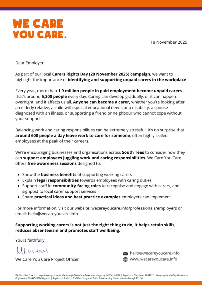 Open Letter to Employers in South Tees Calling for Carer Friendly ...